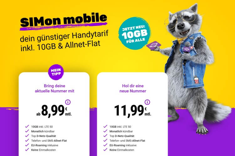 SIMon mobile: Mehr Datenvolumen für alle Kunden : tarif4you.de
